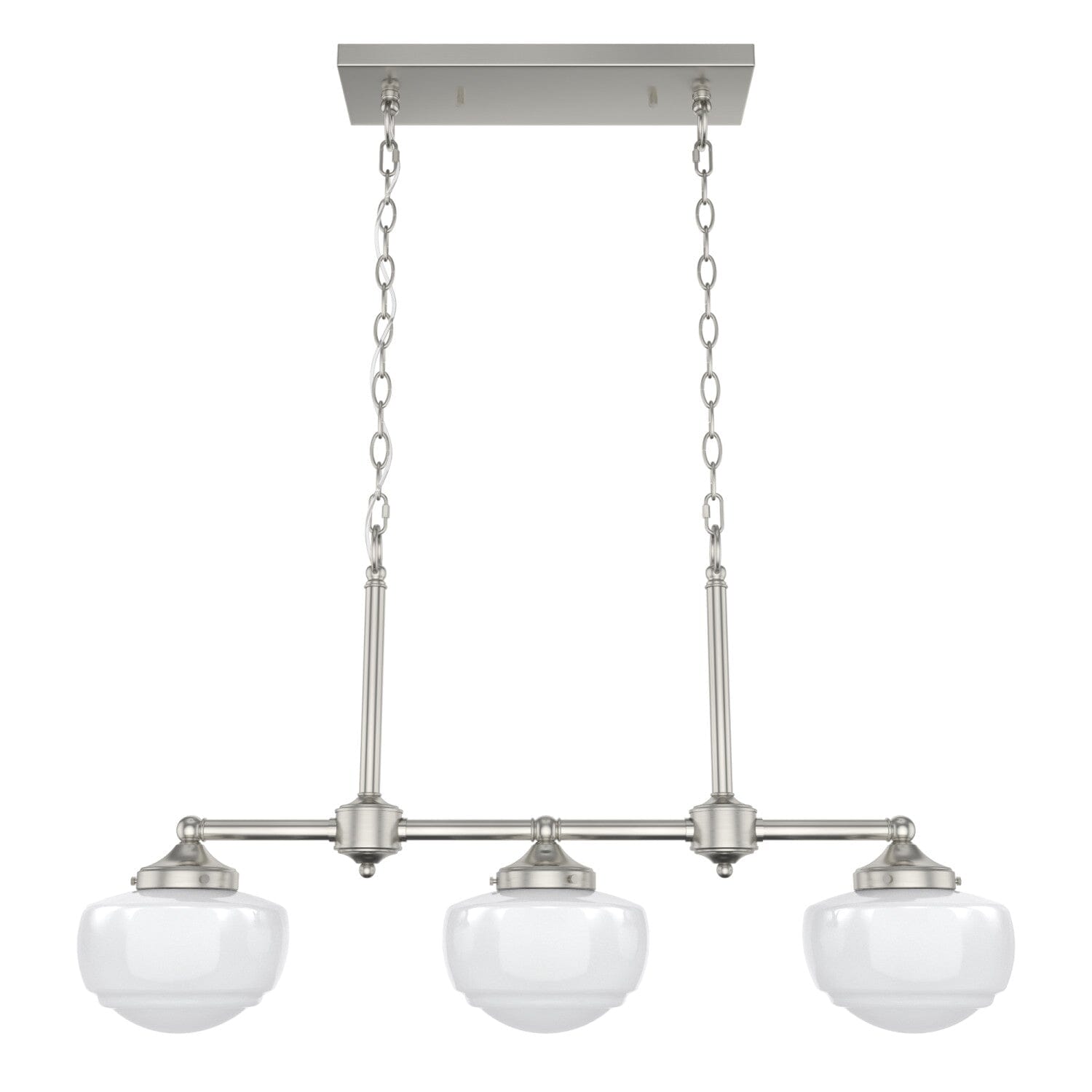 Hunter Saddle Creek Shiny Cased White Glass 3 Light Linear Chandelier ...